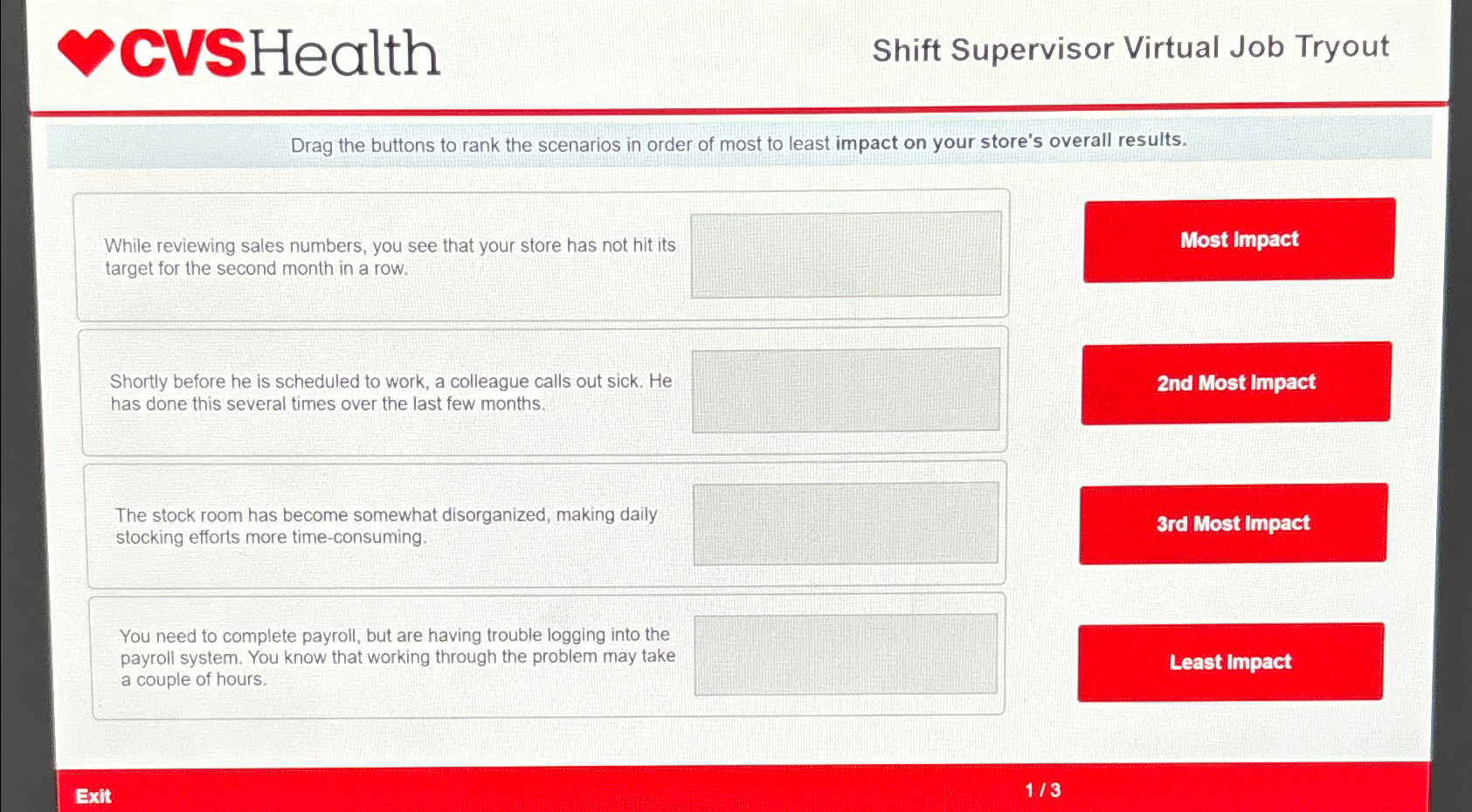 Solved CVSHealthShift Supervisor Virtual Job TryoutDrag the | Chegg.com