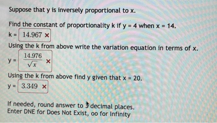 Solved Suppose that y is inversely proportional to x. Find | Chegg.com