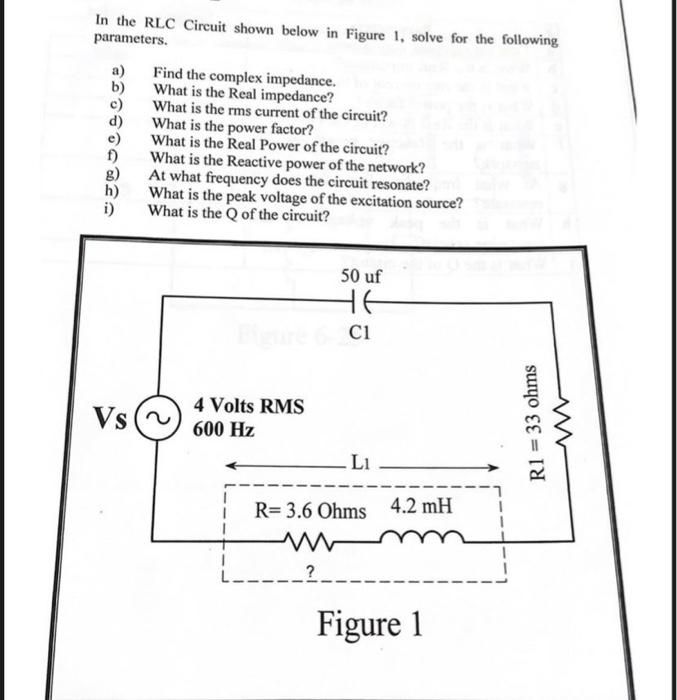 Solved In the RLC Circuit shown below in Figure I, solve for | Chegg.com
