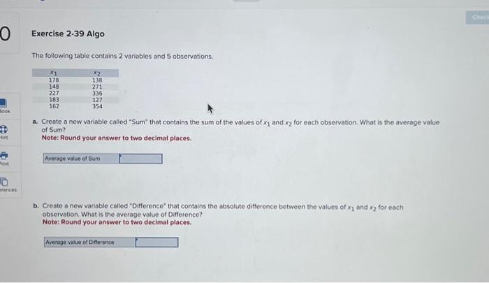 Solved O Book Hint Print erences Exercise 2-39 Algo The | Chegg.com
