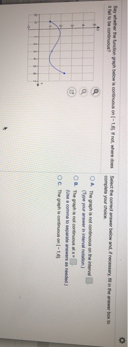 Solved Say whether the function graph below is continuous on | Chegg.com