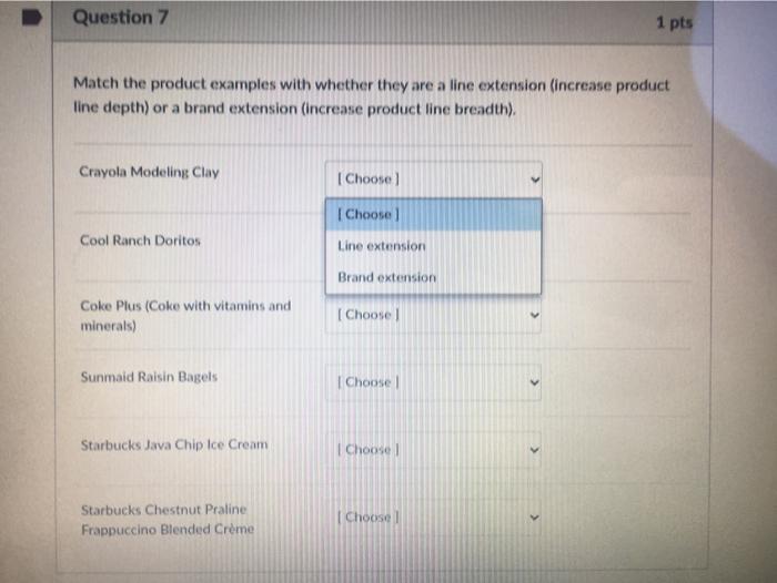 Solved Question 7 1 pts Match the product examples with | Chegg.com