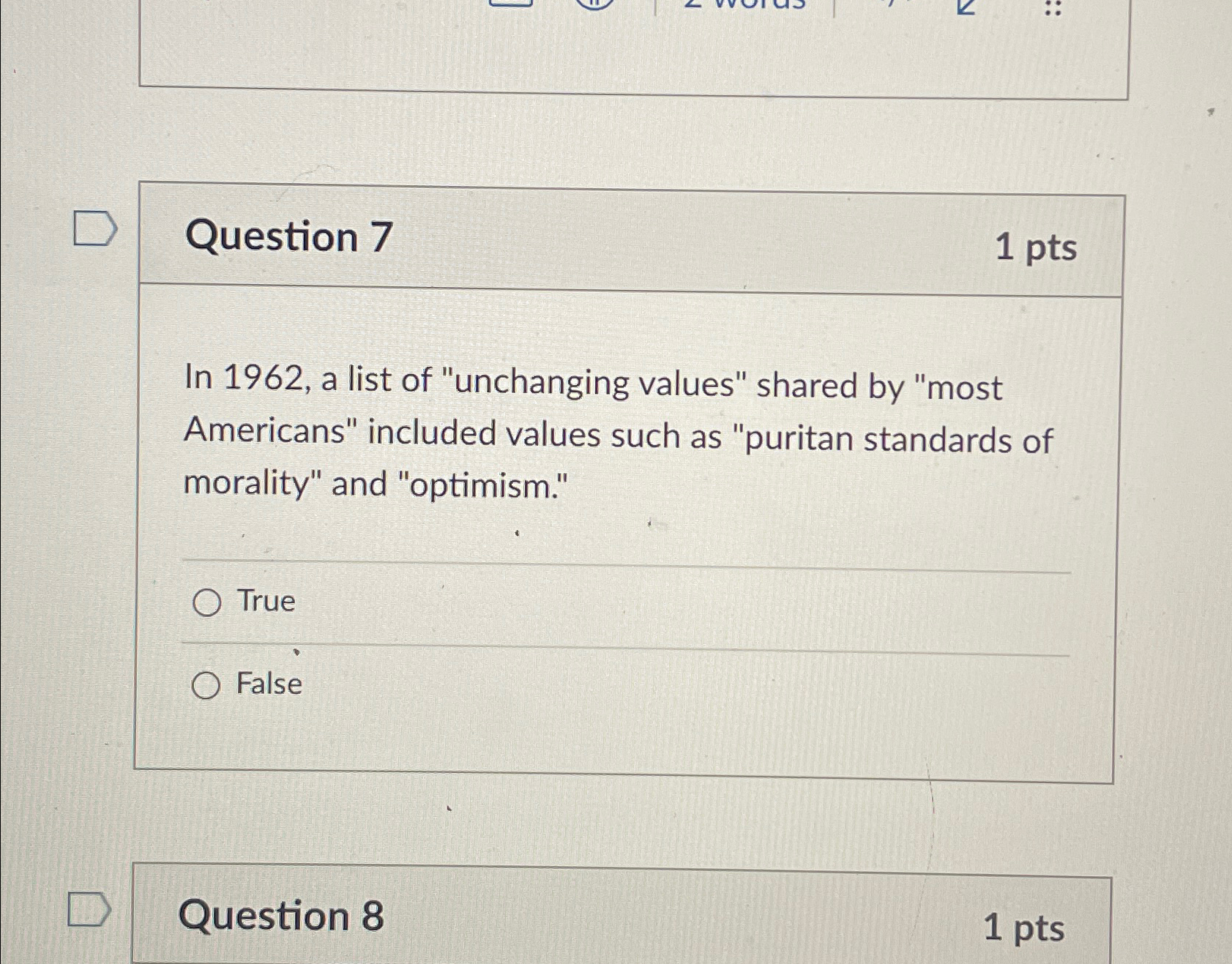 Solved Question 71ptsIn 1962, ﻿a list of "unchanging values" | Chegg.com