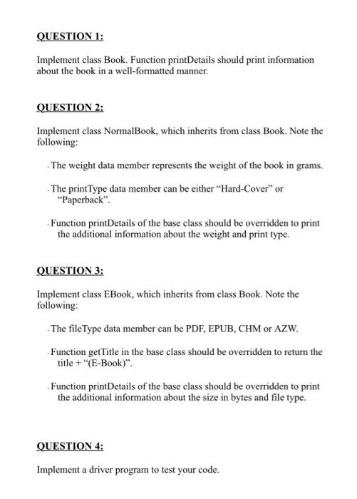 Solved QUESTION 1: Implement class Book. Function | Chegg.com