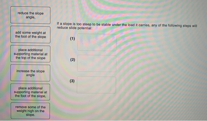 Solved reduce the slope angle, If a slope is too steep to be | Chegg.com