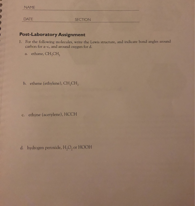 Solved NAME DATE SECTION Post-Laboratory Assignment For the | Chegg.com