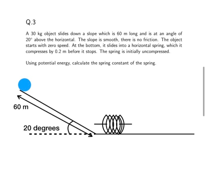 Solved A 30 kg object slides down a slope which is 60 m long | Chegg.com