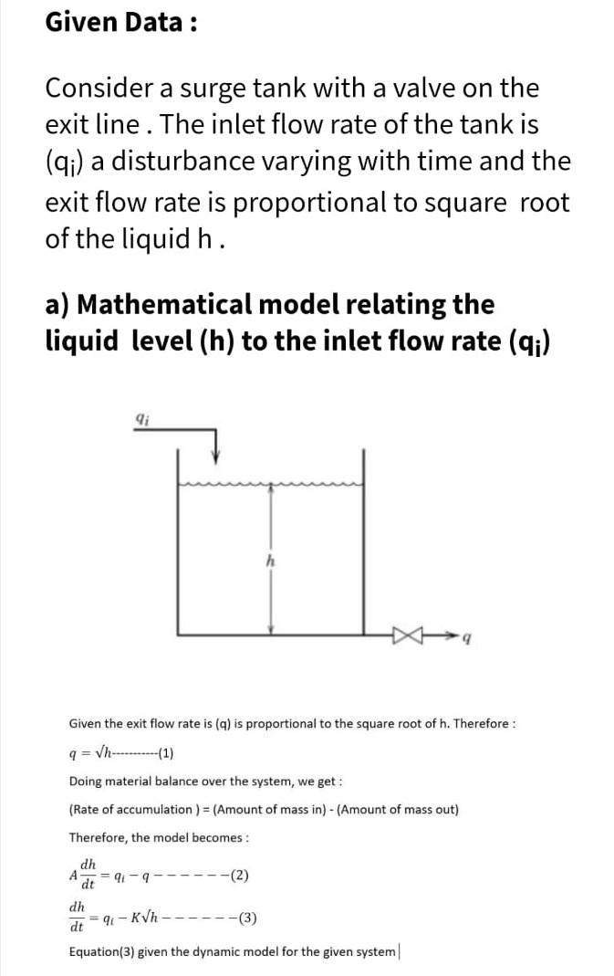 Solved 4. Consider a simple surge tank for water with a | Chegg.com