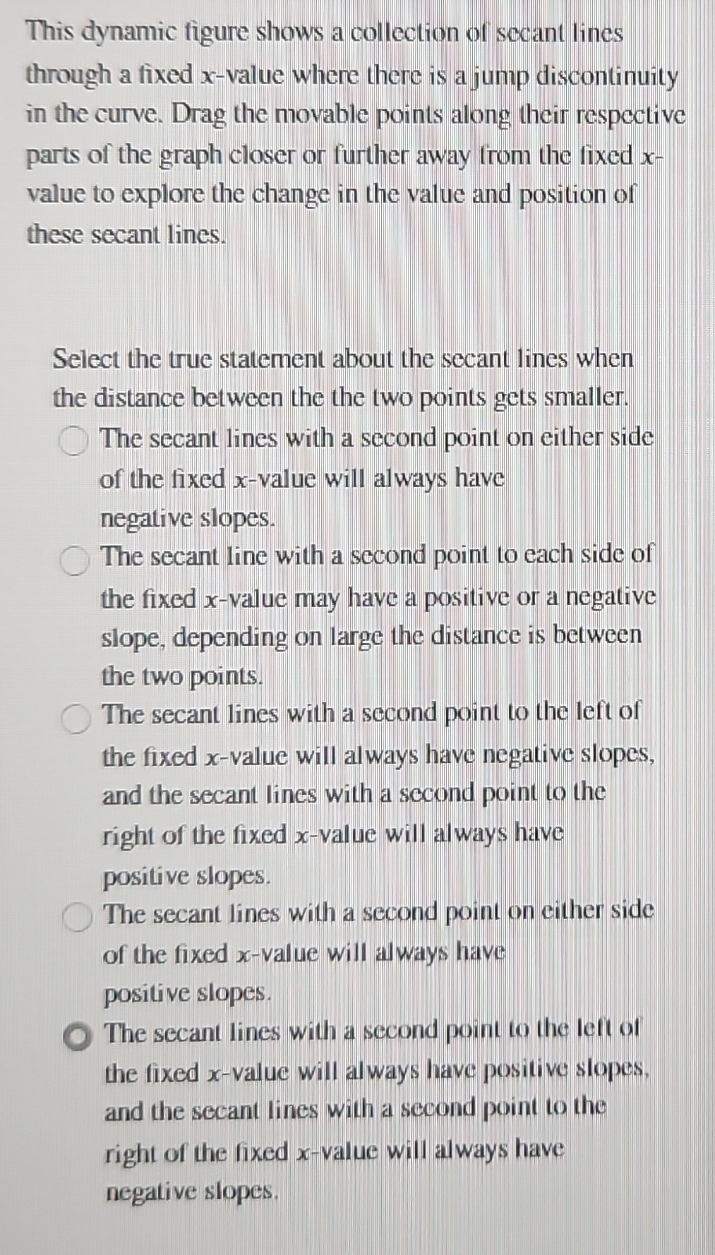 Solved This dynamic figure shows a collection of secant | Chegg.com
