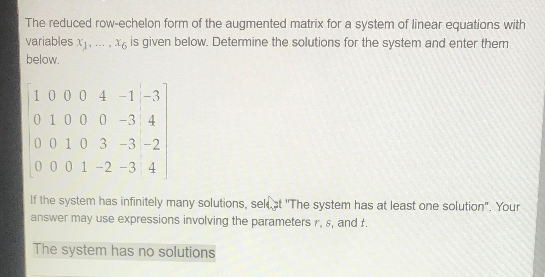 Solved The reduced row-echelon form of the augmented matrix | Chegg.com