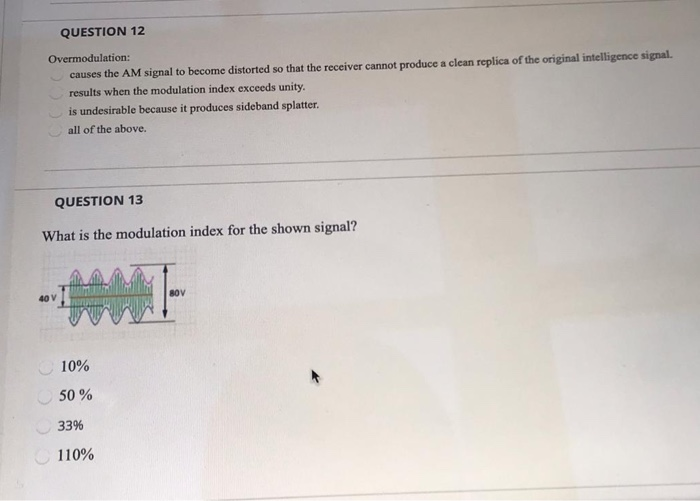 Solved QUESTION 12 Overmodulation: causes the AM signal to | Chegg.com