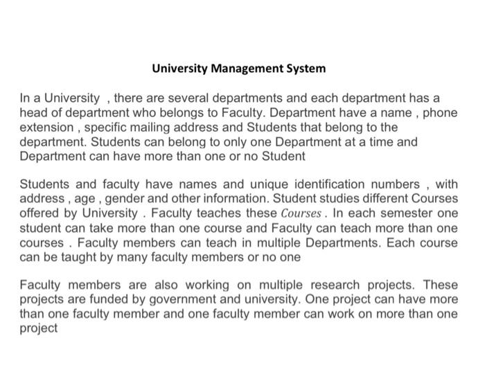 Solved University Management System In a University, there | Chegg.com