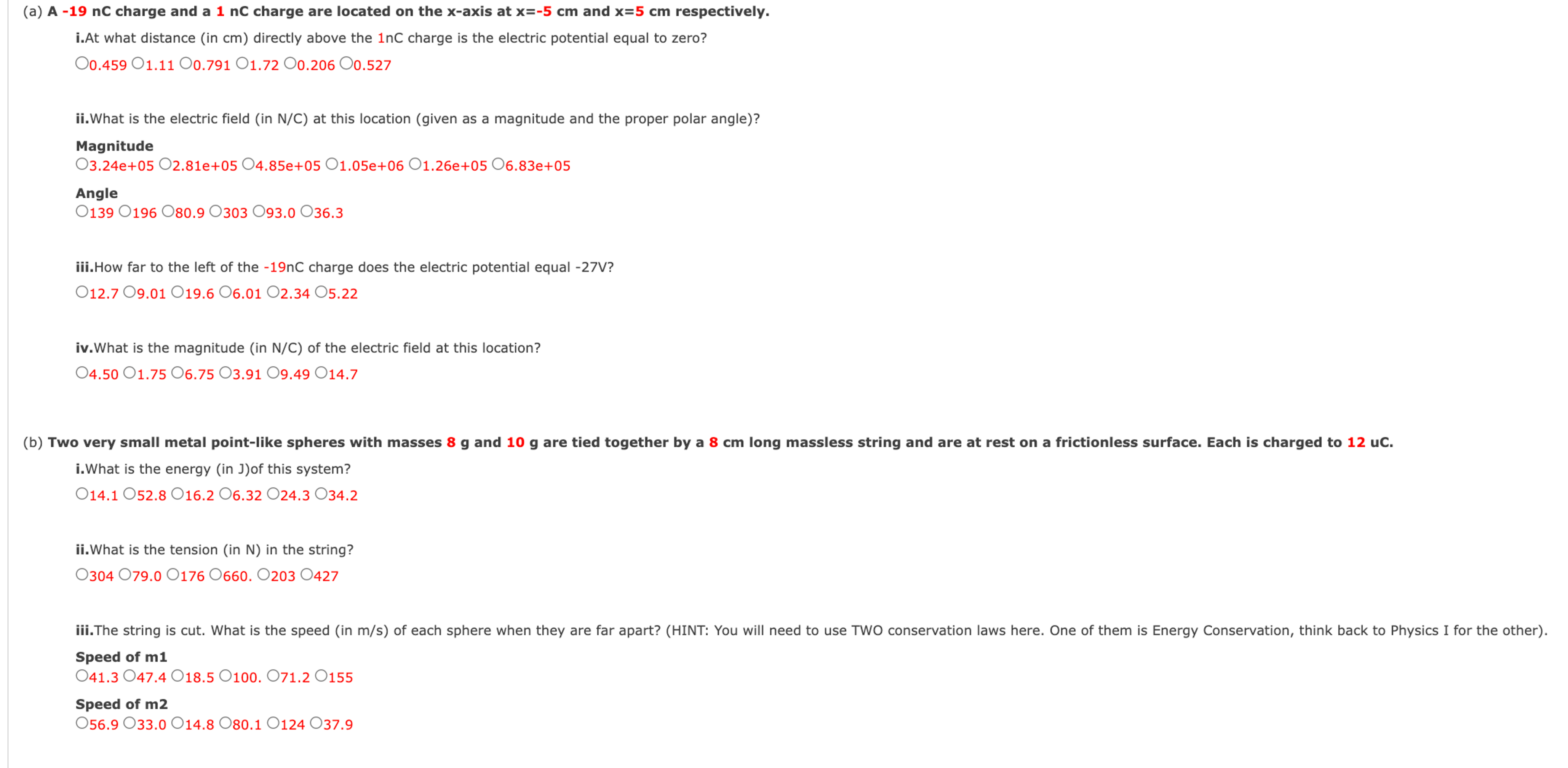 (a) ﻿A -19 ﻿nC charge and a 1nC ﻿charge are located | Chegg.com