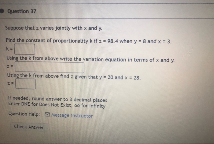 Solved Question 37 Suppose that z varies jointly with x and | Chegg.com