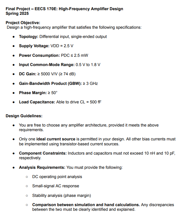Final Project - ﻿EECS 170E: High-Frequency Amplifier | Chegg.com
