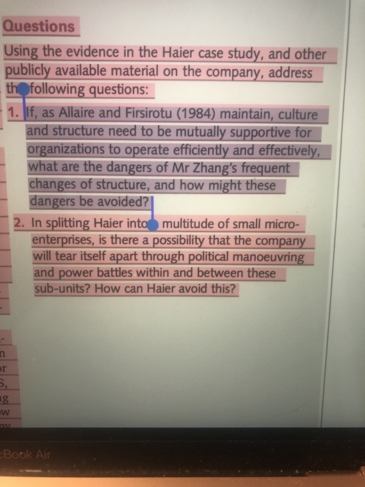 Solved Questions Using the evidence in the Haier case study, | Chegg.com
