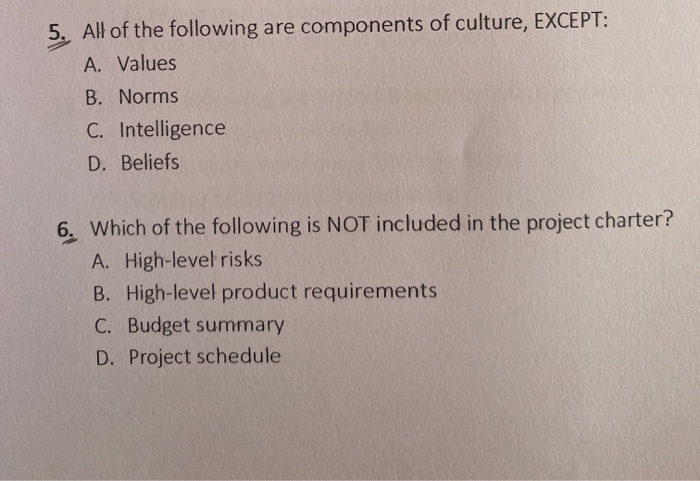 Solved All of the following are components of culture, | Chegg.com