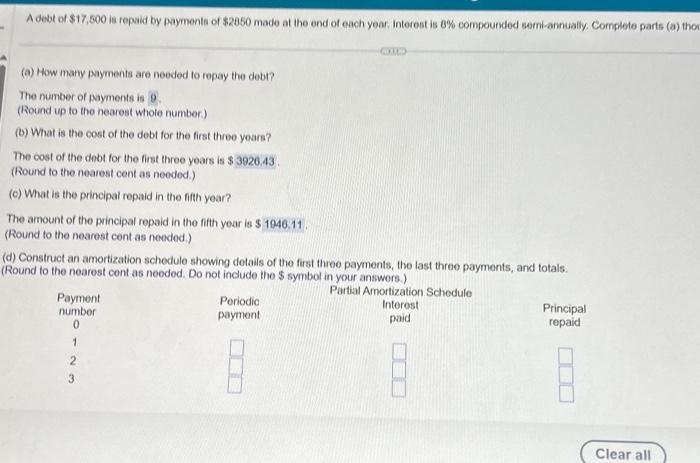 Solved A debt of $17,600 is repaid by payments of $2850 made | Chegg.com