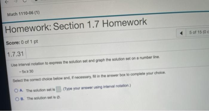 Solved Math 1110 06 1 Homework Section 1 7 Homework 1 Of