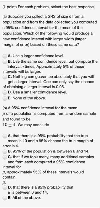 Solved (1 point) For each problem, select the best response. | Chegg.com