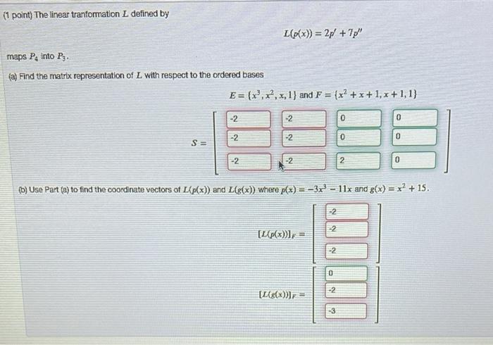 Solved 1 Point The Linear Tranformation L Defined By