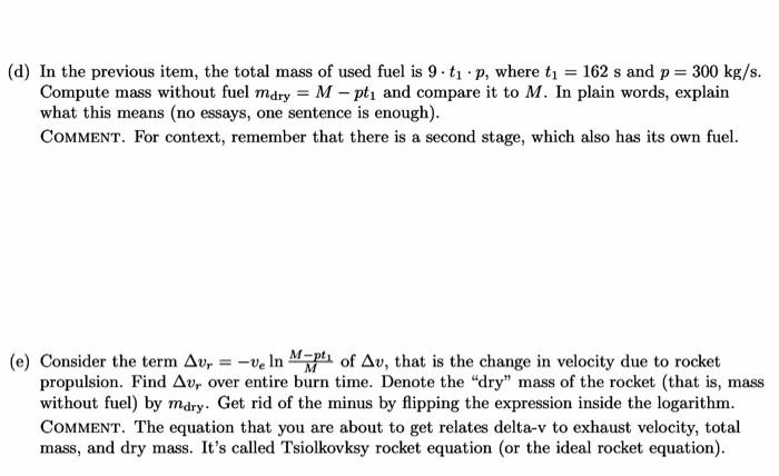 Solved 1. Rocket propulsion and Tsiolkovsky's Equation. When | Chegg.com