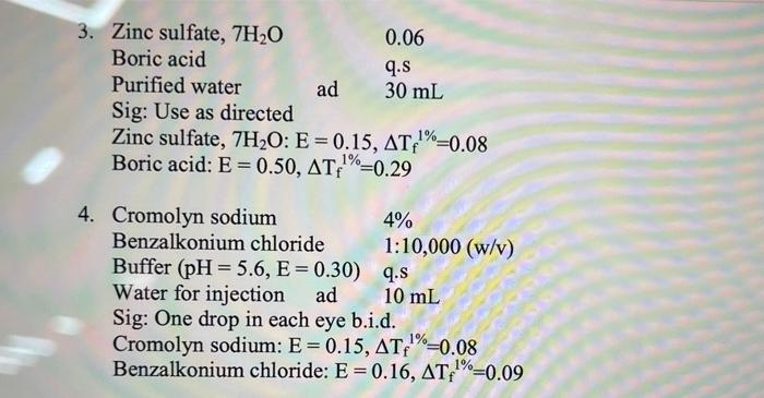 Solved Make the following prescriptions isotonic: Use sodium | Chegg.com