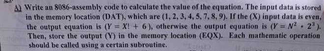 Solved A) Write an 8086 -assembly code to calculate the | Chegg.com