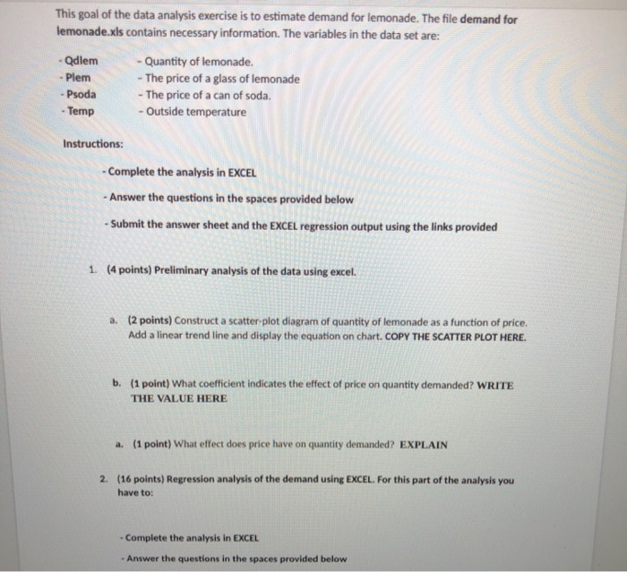 Solved This goal of the data analysis exercise is to | Chegg.com
