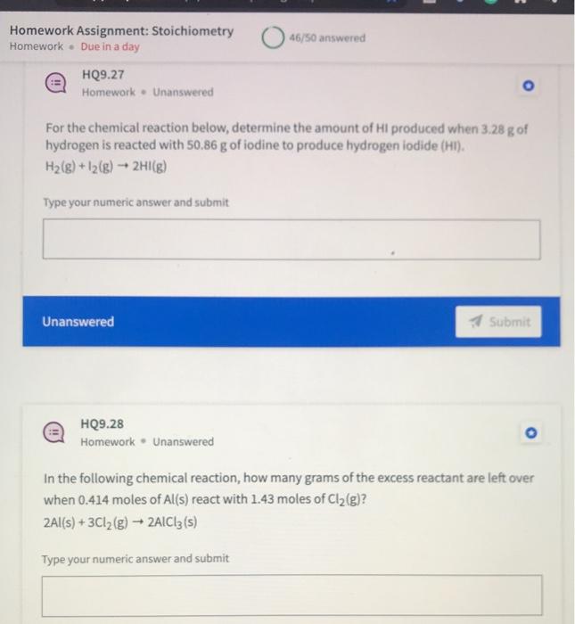 Solved Homework Assignment: Stoichiometry Homework • Due in | Chegg.com