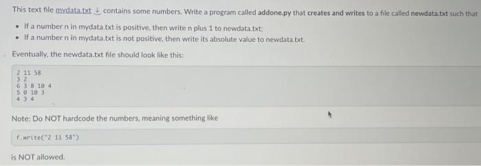 Solved This text file mydata txt ↓ contains some numbers. | Chegg.com