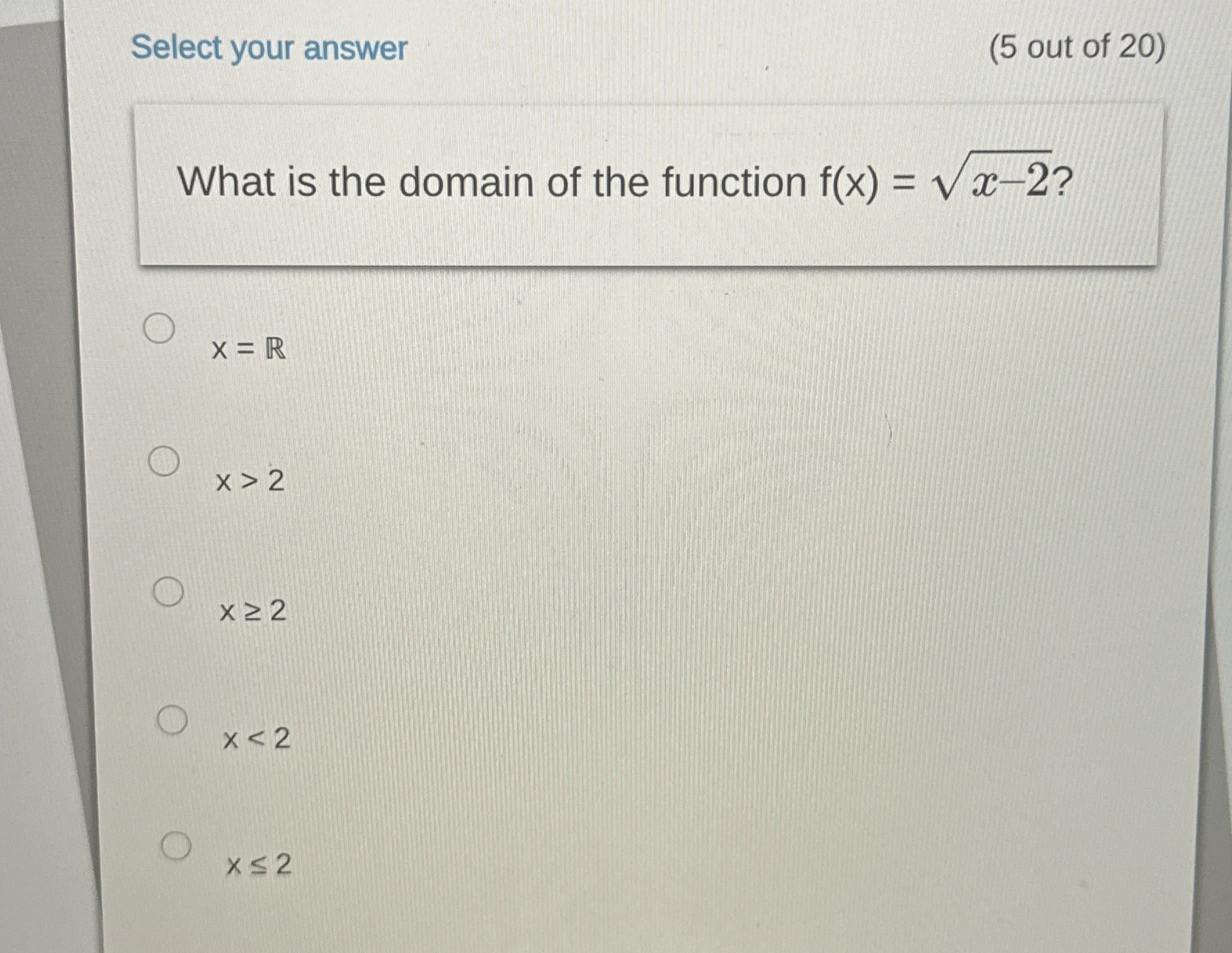 Solved Select your answer(5 ﻿out of 20 )What is the domain | Chegg.com