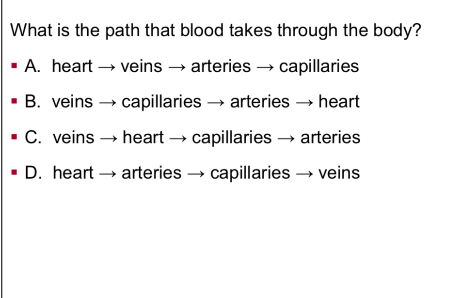 Solved What is the path that blood takes through the body?A. | Chegg.com