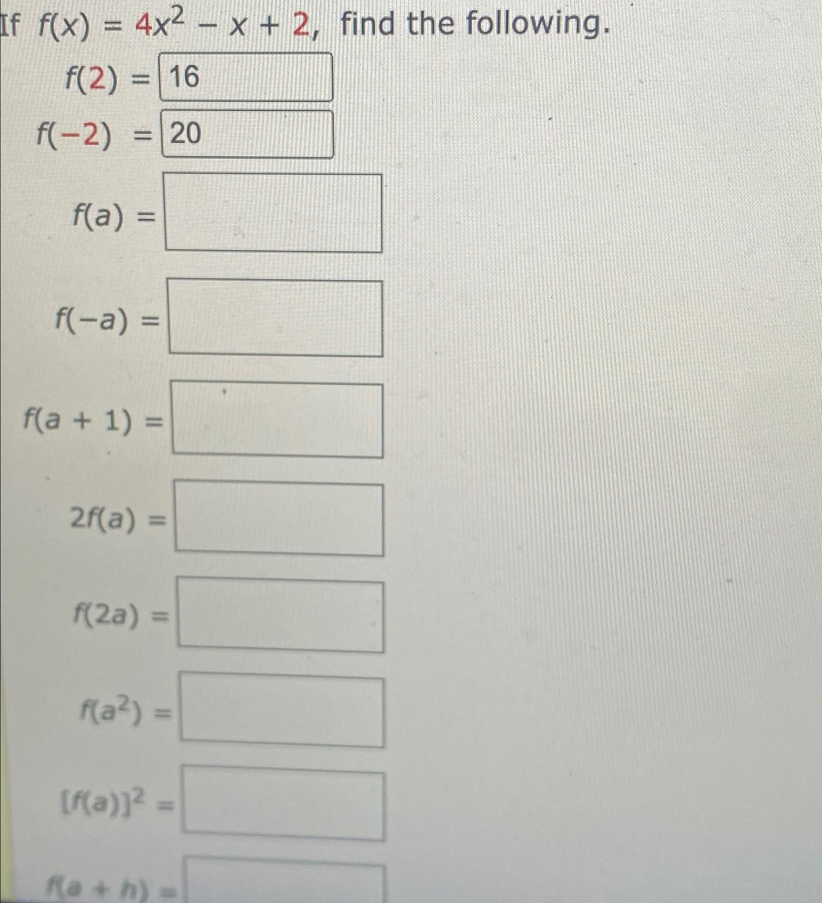 Solved If f(x)=4x2-x+2, ﻿find the | Chegg.com