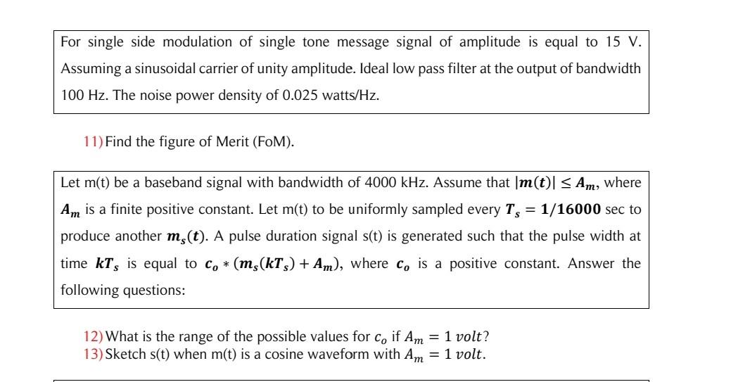 For single side modulation of single tone message | Chegg.com