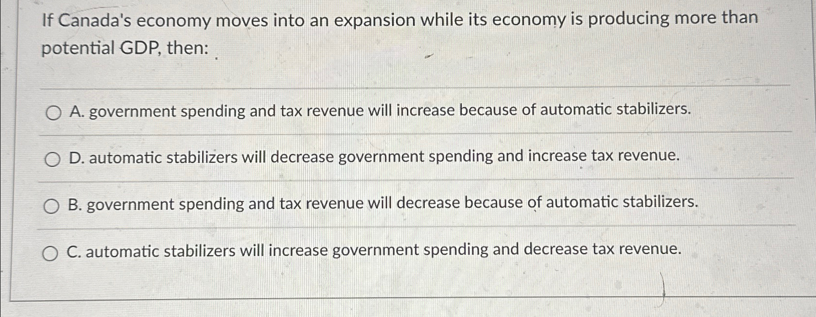 Solved If Canada's economy moves into an expansion while its | Chegg.com