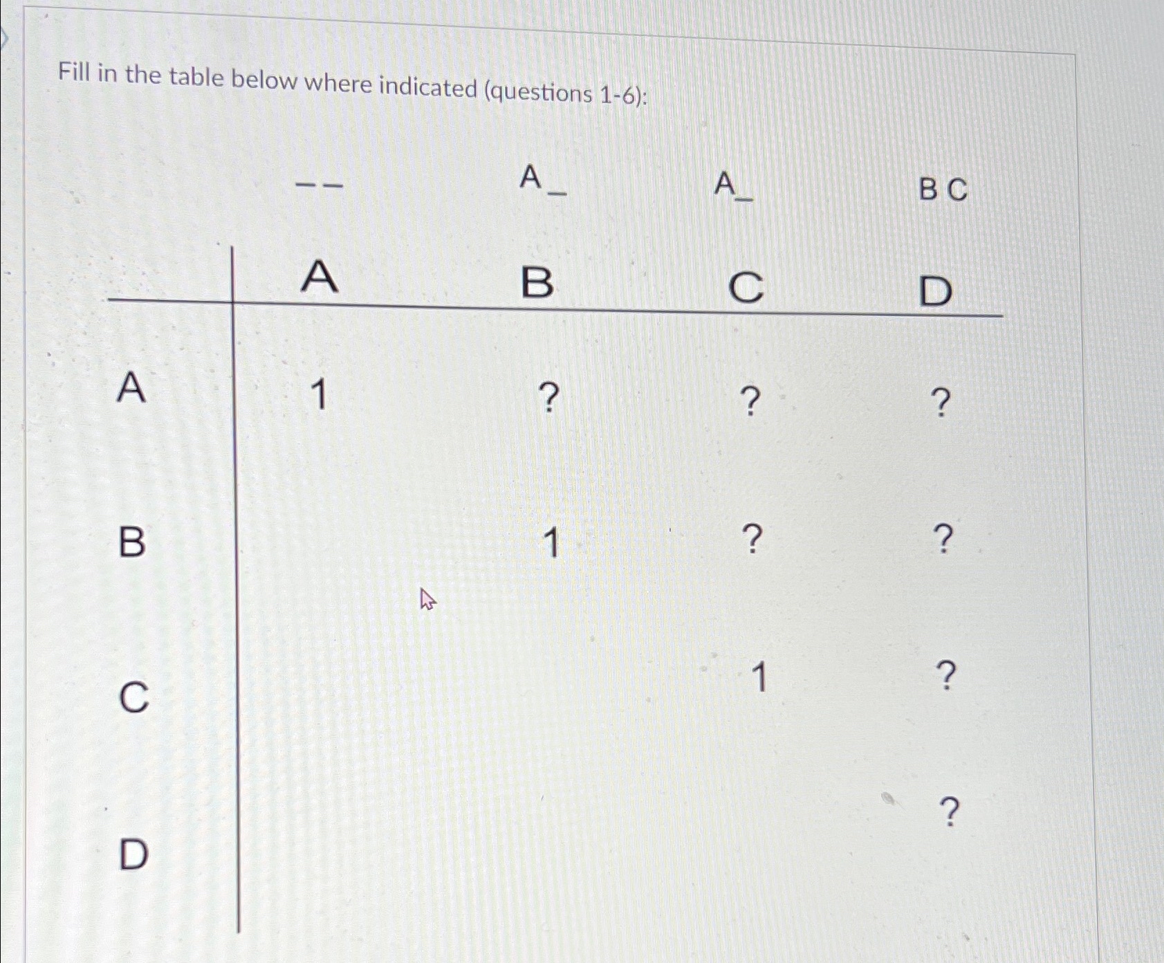 Solved Fill in the table below where indicated (questions | Chegg.com