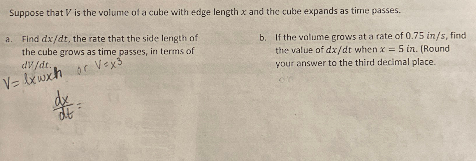 Solved Suppose that V ﻿is the volume of a cube with edge | Chegg.com