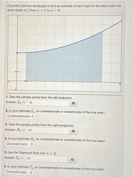 Solved (3 points) Use four rectangles to find an estimate of | Chegg.com