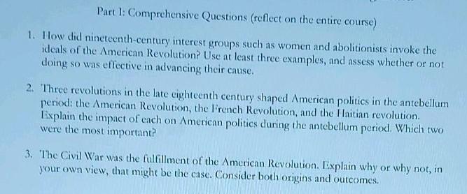 Part 1: Comprehensive Questions (reflect on the | Chegg.com