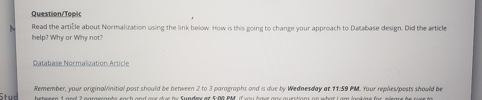 Solved Question/Topic Read the artićle about Normalization | Chegg.com