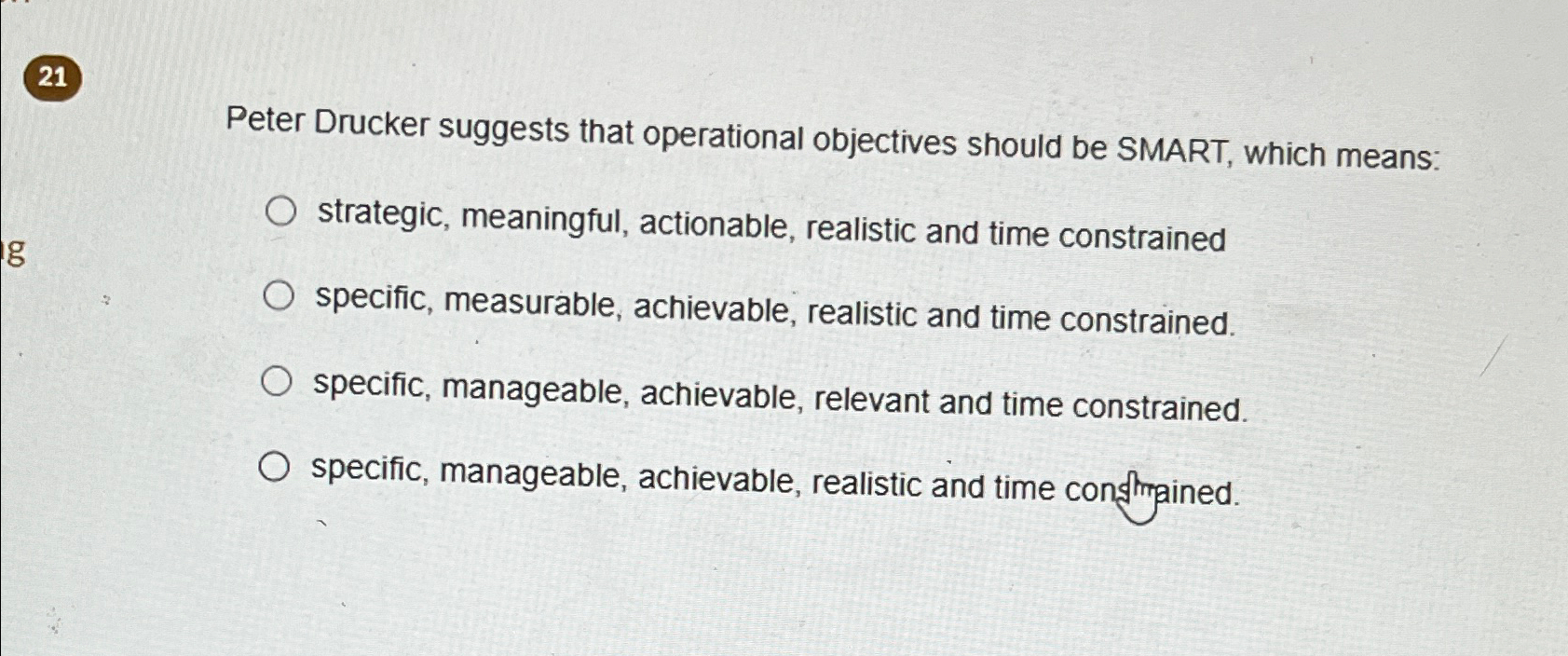Solved 21Peter Drucker suggests that operational objectives | Chegg.com