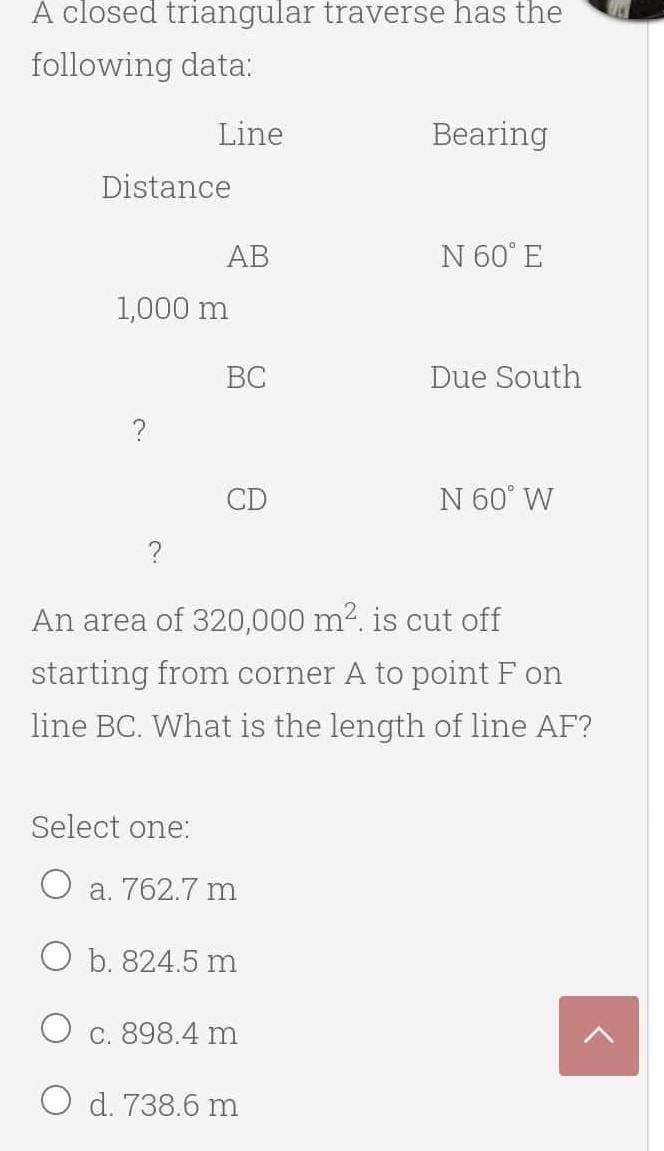 Solved A closed triangular traverse has the following data: | Chegg.com