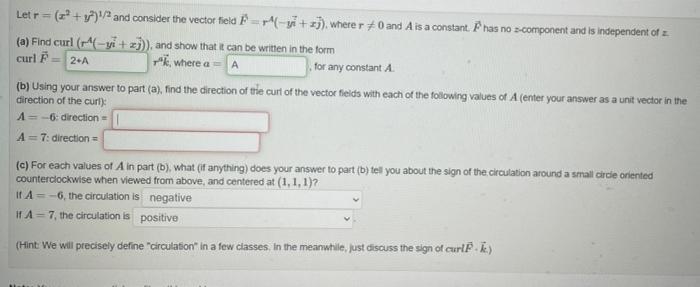 Solved Letr=(x² + y)1/2 and consider the vector field = ( x | Chegg.com