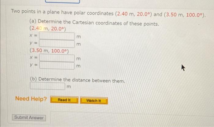 Solved Two points in a plane have polar coordinates (2.40 | Chegg.com