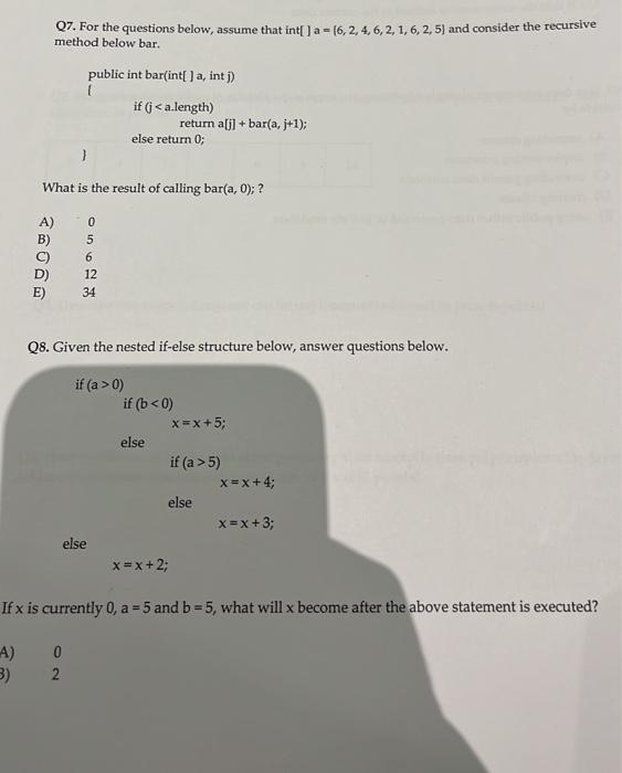 Solved Q7. For the questions below, assume that int [] | Chegg.com