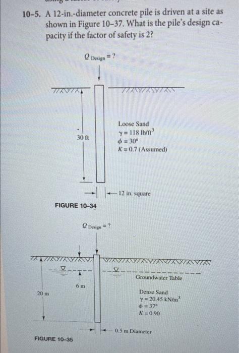 Solved 10-5. A 12-in.-diameter concrete pile is driven at a | Chegg.com