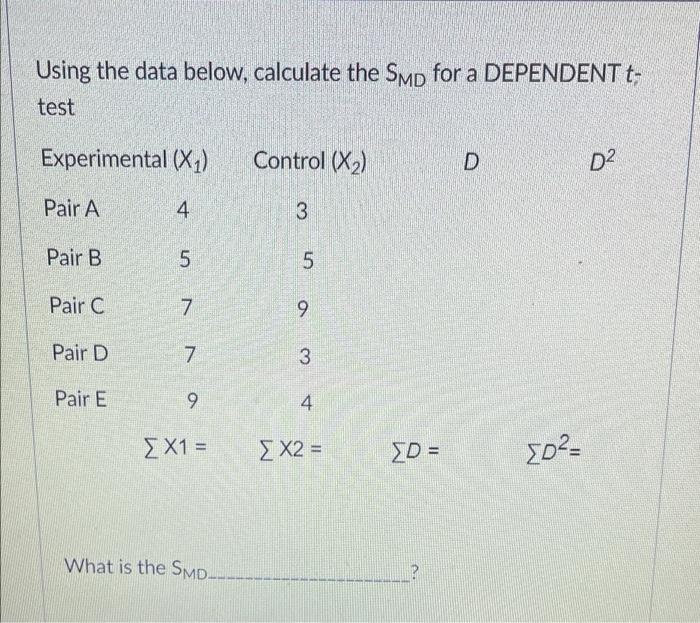 Solved Using the data below, calculate the Smp for a | Chegg.com