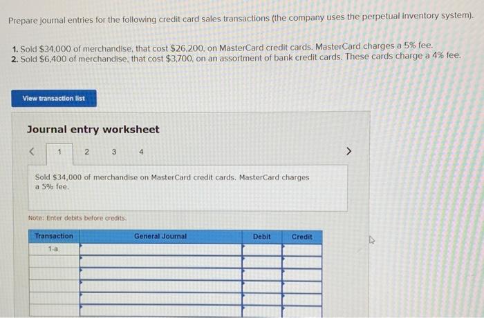 Solved Prepare journal entries for the following credit card | Chegg.com