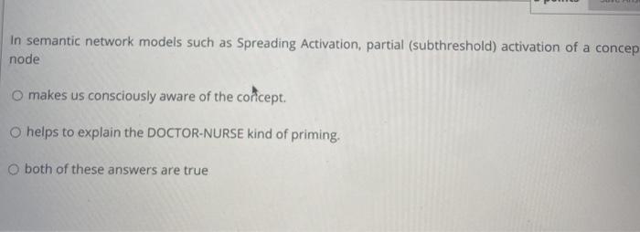 Solved In semantic network models such as Spreading | Chegg.com